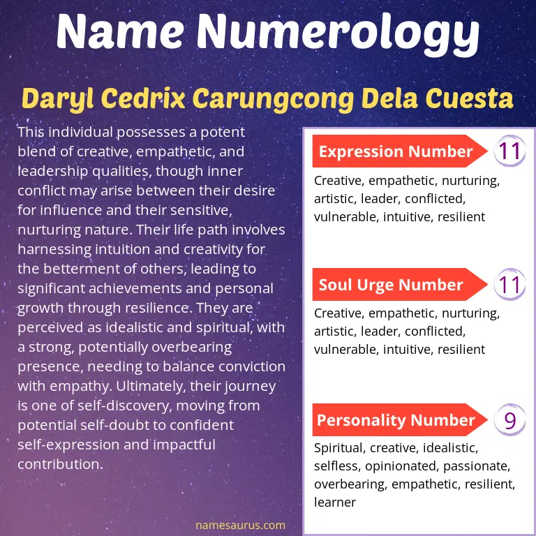 Daryl Cedrix Carungcong Dela Cuesta’s Numerology: In-Depth Insights